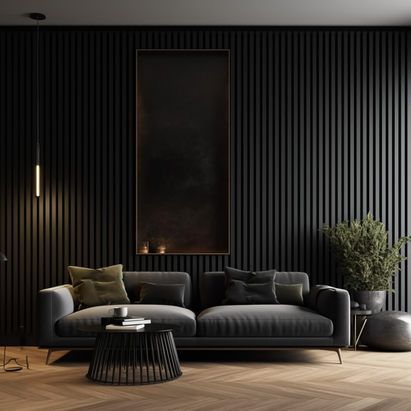 Charcoal Black Panel MDF Slim Slats Wall Panel – Interior Design ...