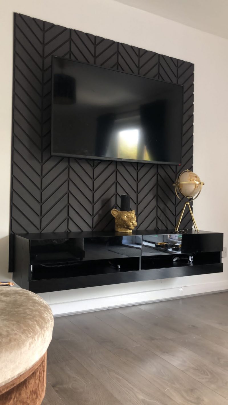 Black Chevron Panel: Modern Slat Wall Decor - 39cm x 242cm, 0.94 sq ...