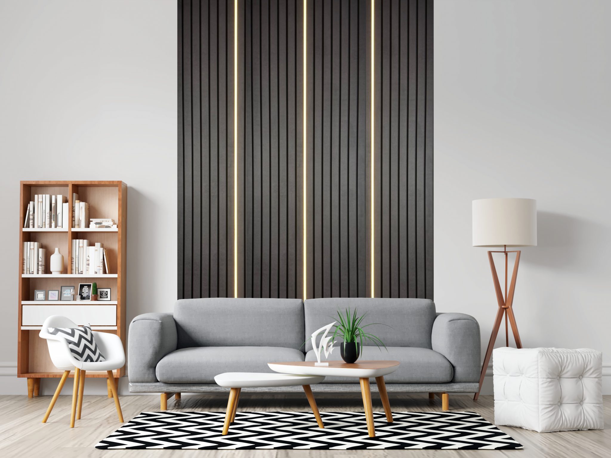 LED Ready Black on Black Modern Slat Wall Panel Chunky 20mm 39cm x ...