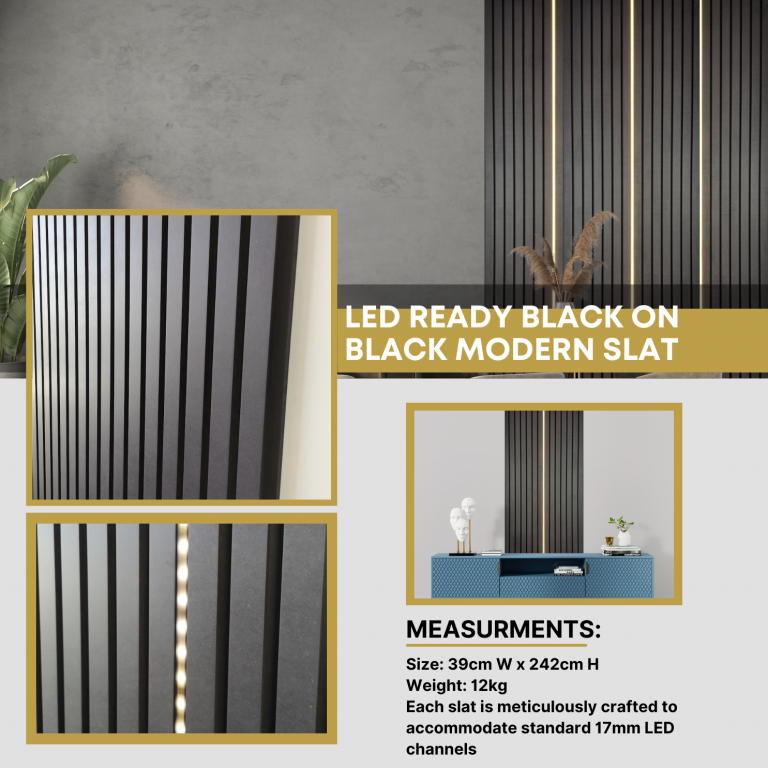 LED Ready Black on Black Modern Slat Wall Panel Chunky 20mm 39cm x ...