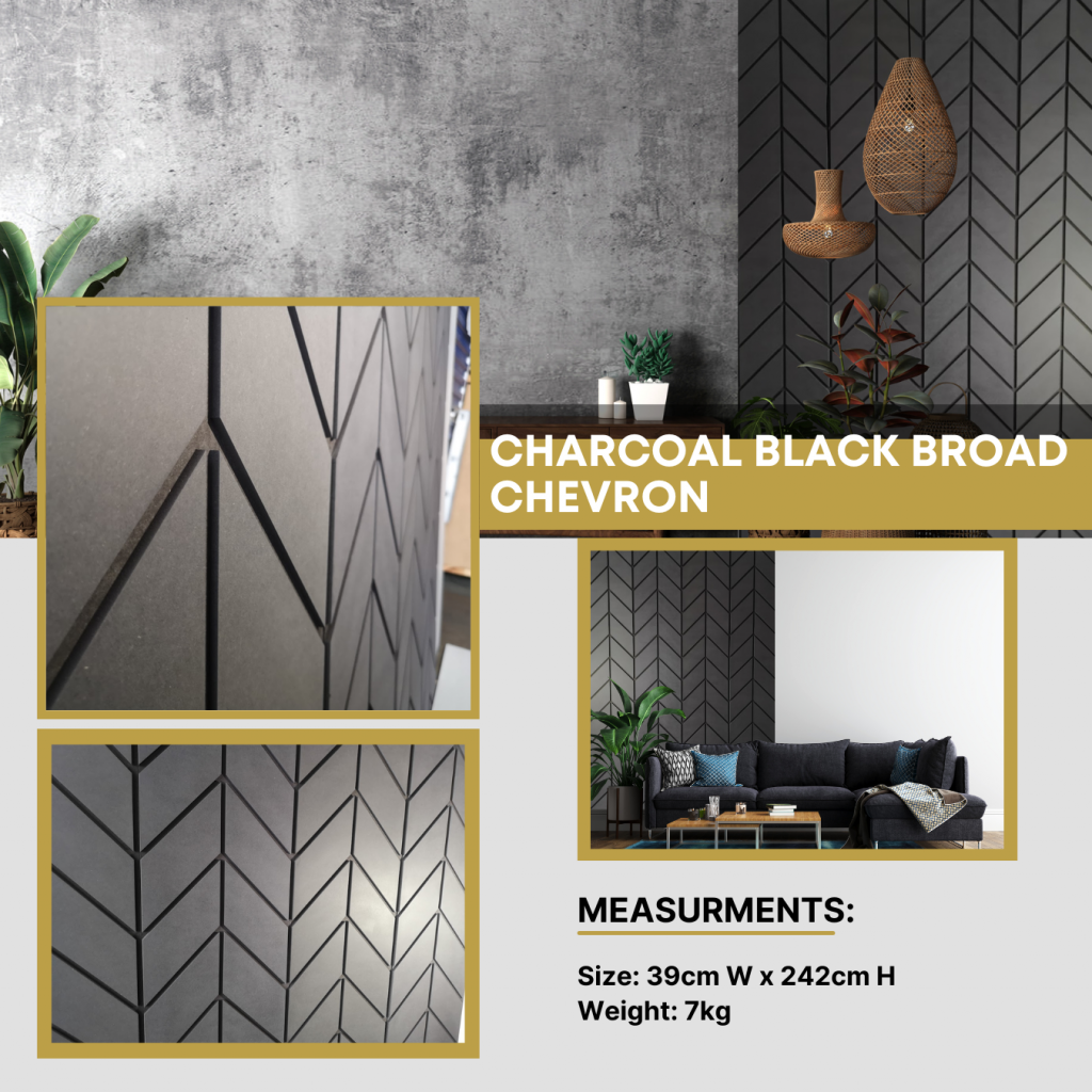 Charcoal Black BROAD Chevron Wall Panels 39cm x 242cm Ready to Fit ...