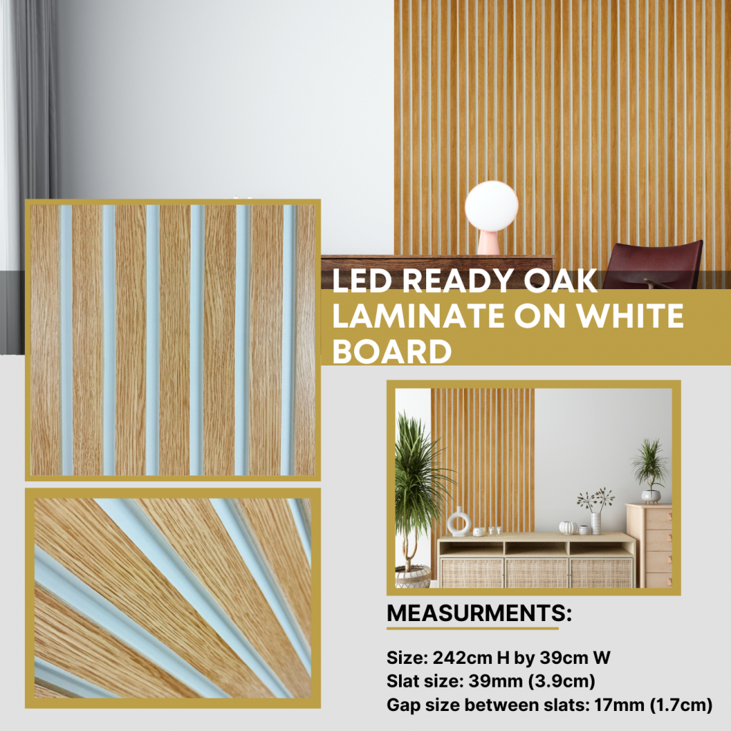LED Ready Oak Laminate On White Background Wall Panels 39cm x 242cm ...