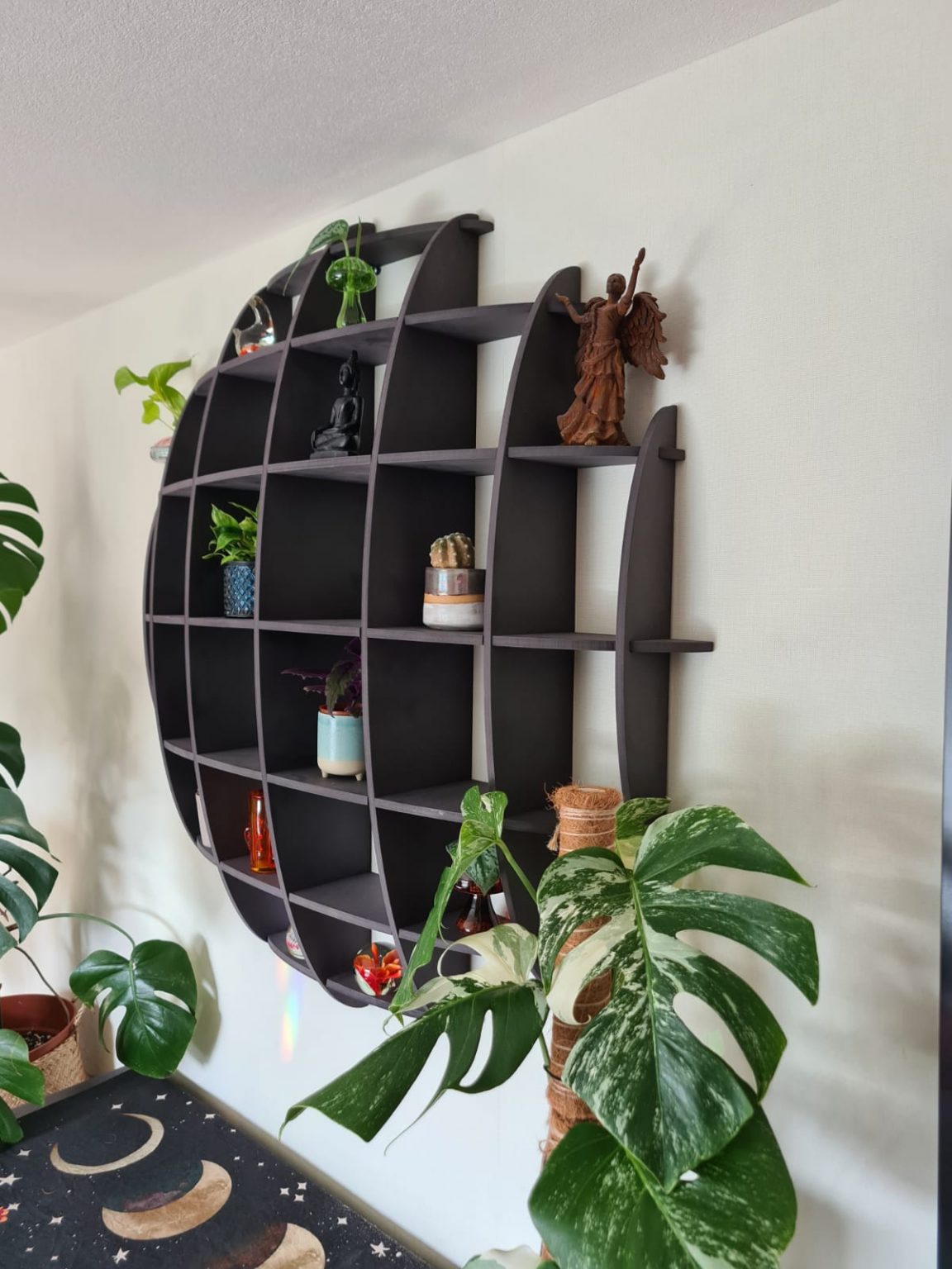 Charcoal Black” Eye” Wall Shelf, Sphere Bookcase, Hanging Geometric ...